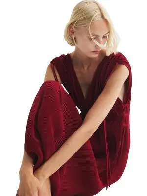 H&M Crinkled Drawstring Detail Maxi Dress - Dark Red
