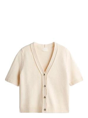 H&M Short-sleeved Knit Cardigan With V-neck And Metal Buttons - Light Beige