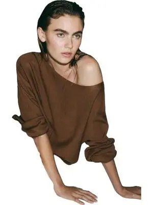 H&M Off-the-shoulder Fine Knit Sweater - Brown