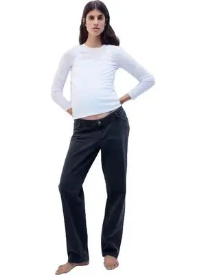 H&M Mama Straight Leg Jeans With Adjustable Waist - Denim Black
