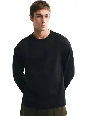 H&M Relaxed-fit Long-sleeved Interlock Cotton T-shirt - Black