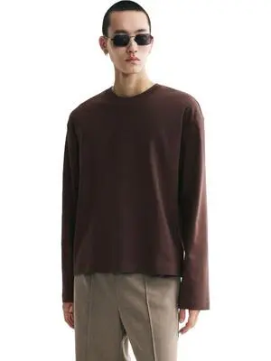 H&m Relaxed-fit Long-sleeved Interlock Cotton T-shirt - Dark Brown
