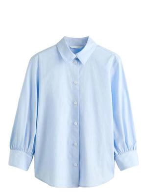 H&M Balloon-sleeved Cotton Shirt - Light Blue