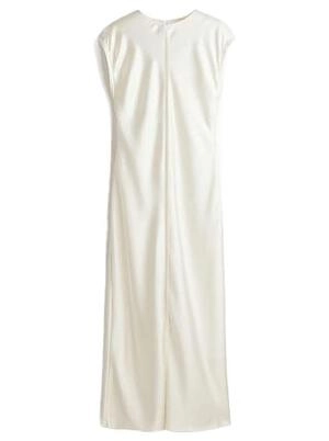 H&M Satin Midi Dress With Cap Sleeves And Slit - Ivory