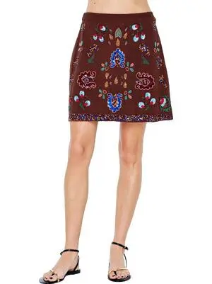 CIEBON Carsyn Embroidered A-line Miniskirt - Brown