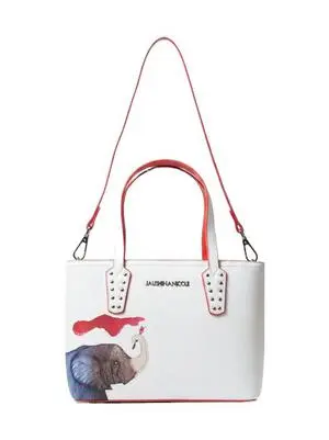 JAUSHINA NICOLE Elle Small Tote Handbag - White Print