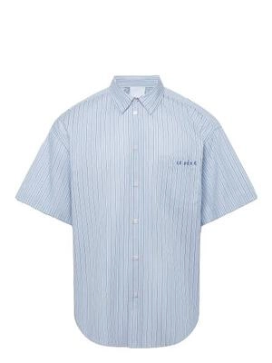 LE PERE Double Short Sleeve Button Down Shirt - Office Blue
