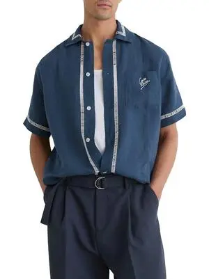 REISS Yamal Linen Camp Shirt - Blue