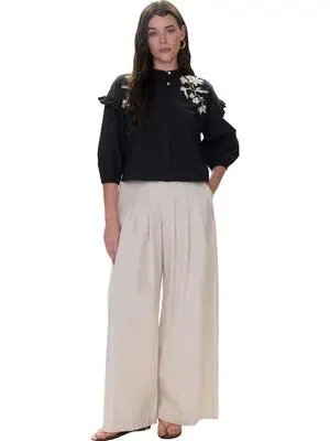 Rebecca Taylor Lydia Applique Cotton Top - Noir