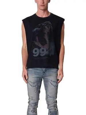 Mnml Snake Venom Sleeveless Graphic Cutoff T-shirt - Black