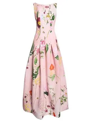 OSCAR DE LA RENTA Oscar De La Renta Sleeveless Floral Print Gown