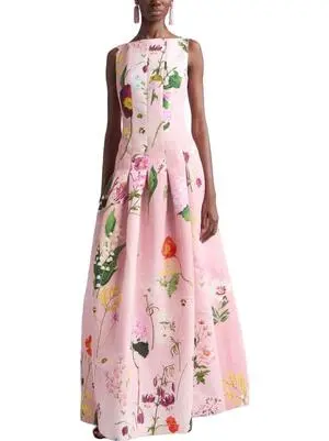 Oscar De La Renta Sleeveless Floral Print Gown - Blush Multi