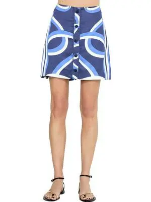 CIEBON Ophena Swirl Print Button Front Miniskirt - Blue Multi