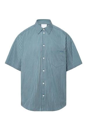 LE PERE Double Short Sleeve Button Down Shirt - Office Green