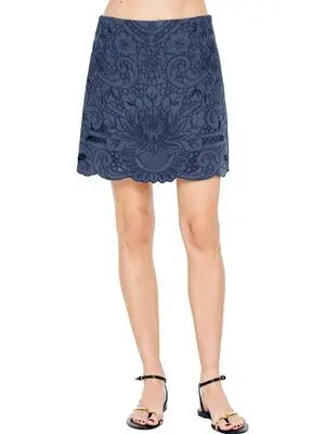 CIEBON Gaelia Embroidered Cotton Mini Skirt - Navy
