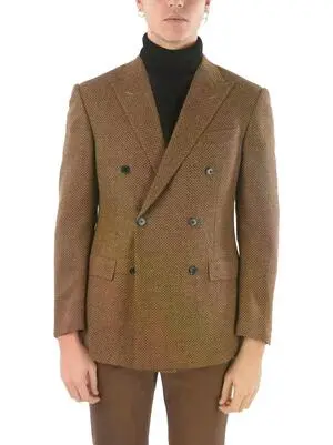 Corneliani Double-breasted Hopsack-pattern Jacket - Brown