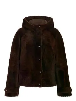 Brunello Cucinelli Shearling Hooded Jacket With Monili Embroidery - Brown