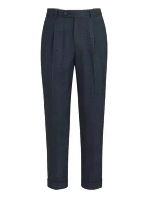 Brunello Cucinelli Cashmere And Silk Chevron Flannel Pleated Trousers - Blue