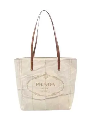 Prada 2000s Logo-print Canvas Tote Bag - Neutrals