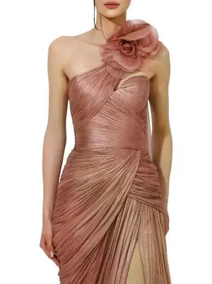 IRIS SERBAN Iris Serban One-Shoulder Floral Appliqué Maxi Dress