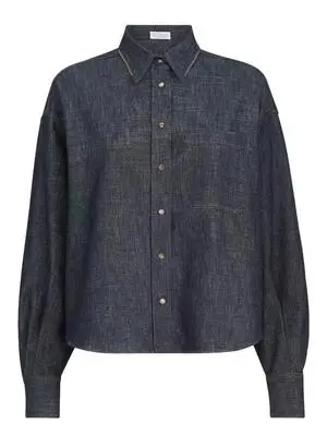Brunello Cucinelli Sparkling No-fade Denim Shirt With Shiny Collar - Blue