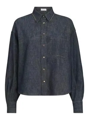 Brunello Cucinelli Sparkling No-fade Denim Shirt With Shiny Collar - Blue