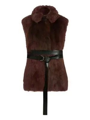 Brunello Cucinelli Shearling Vest With Nappa Leather Belt And Monili Embroidery - Brown