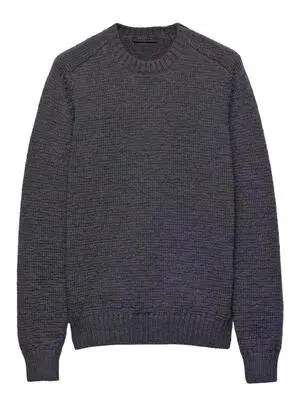 Prada Wool Crew-neck Sweater With Tonal Triangle Logo - Grey