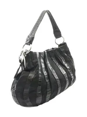 Prada 2000s Striped Leather Handbag - Black