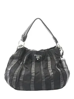 Prada 2000s Striped Leather Handbag - Black