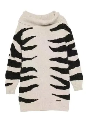 Moschino Long-sleeve Mini Dress With Tiger Print - Neutrals