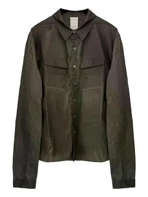 SAN263-1 Waxed Embroidered-pocket Shirt - Brown