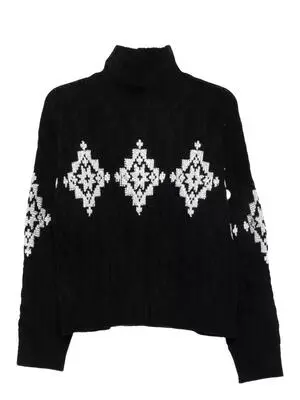 ERMANNO FIRENZE Cable Knit Sequin-embellished High Neck Jumper - Black