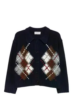 ERMANNO FIRENZE Argyle Knit Collared Cardigan - Blue