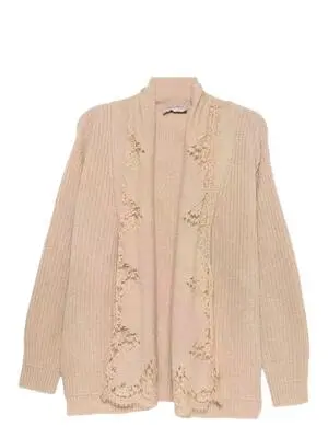 ERMANNO FIRENZE Lace-trimmed Ribbed Knit Cardigan - Neutrals
