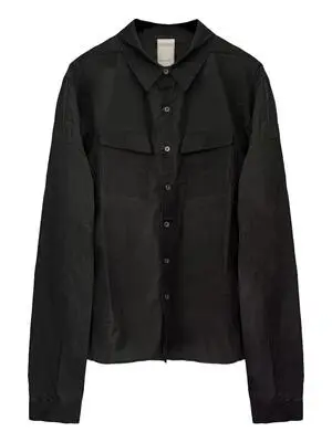 SAN263-1 Waxed-finish Embroidered Shirt - Black