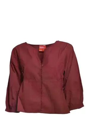 MERCI Bobble-trim V-neck Blouse - Red