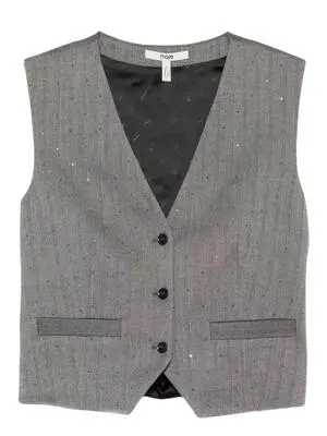 Maje Striped Sequin Embellished Waistcoat - Grey