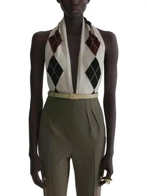 MUGLER Argyle Knit Halterneck Bodysuit - Neutrals