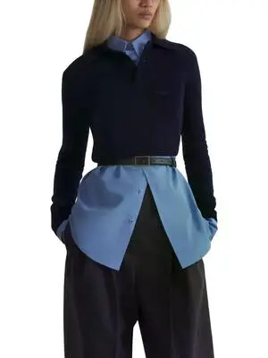 MUGLER Cashmere Cropped Polo Top - Blue