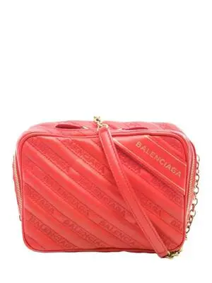 Balenciaga Leather Quilted Logo Shoulder Bag - Red