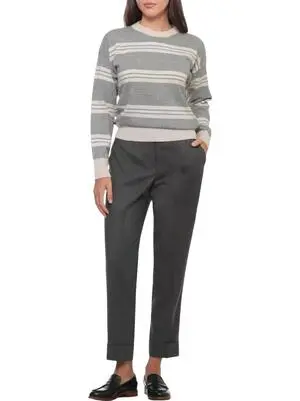 Peserico Striped Lurex-detailed Round Neck Sweater - Grey