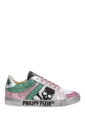 PHILIPP PLEIN Philipp Plein Nappa Leather Glitter Skull Low-Top Sneakers