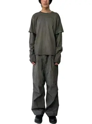 SAN263-1 Layered-sleeve Embroidered T-shirt - Grey
