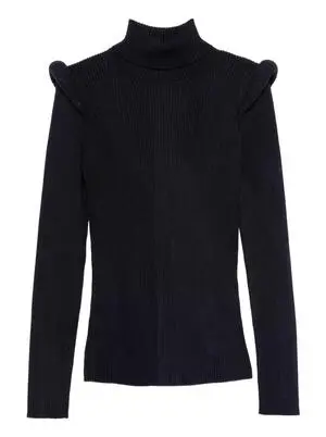 Elisabetta Franchi Padded Shoulder Ribbed Knit Turtleneck - Blue