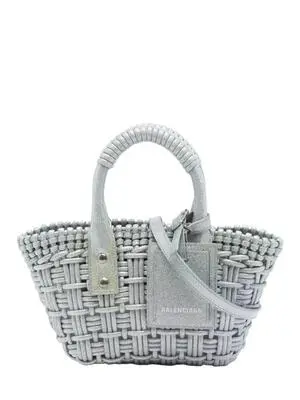 Balenciaga Metallic Faux Leather Bistro Basket Satchel - Silver