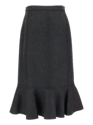 Plan C Ruffled-hem Midi Skirt - Grey
