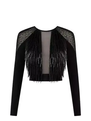 GEMY MAALOUF Fringe Detail Mesh Panel Cropped Top - Black