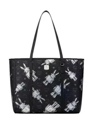 Mcm Visetos Print Rabbit Motif Tote Bag - Black