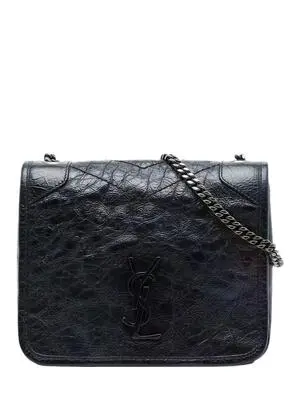 Saint Laurent Niki Crinkled Calfskin Wallet On Chain Crossbody Bag - Black
